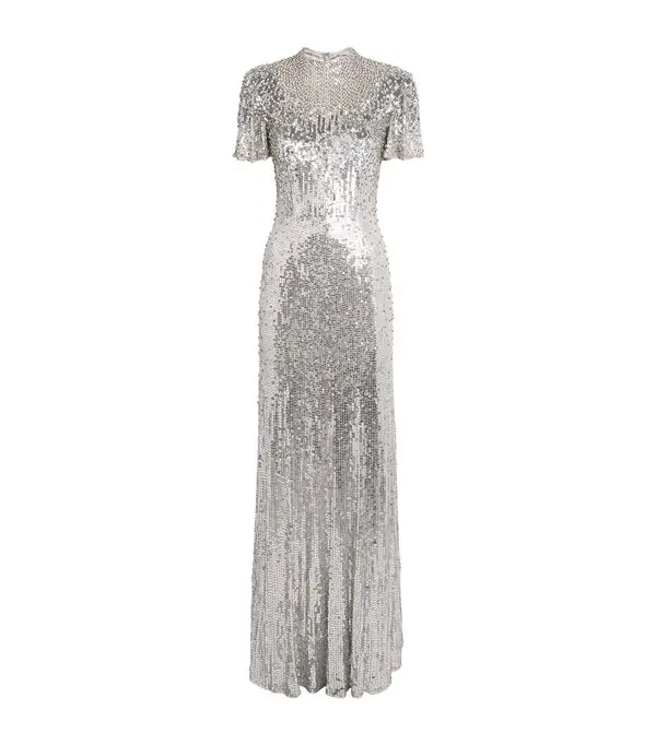 Jenny Packham Embellished Viola Gown - Silver