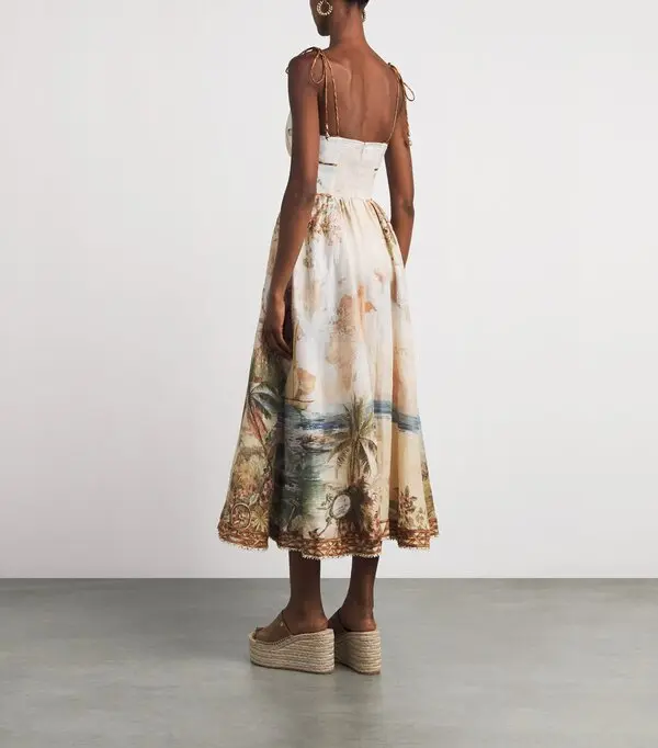 Zimmermann Linen Printed Mahon Midi Dress