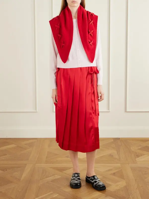 Simone Rocha Pleated Sheer Satin Midi Skirt