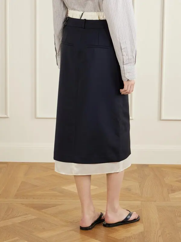 RÓHE Ruched Wool And Mohair-blend Midi Skirt - Blue