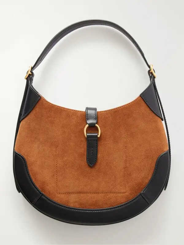 Polo Ralph Lauren Suede Shoulder Bag With Leather Trim And Gold Tone Hardware