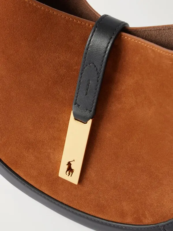 Polo Ralph Lauren Suede Shoulder Bag With Leather Trim And Gold Tone Hardware