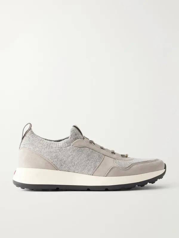 TOD'S Suede-trimmed Sneakers - Gray