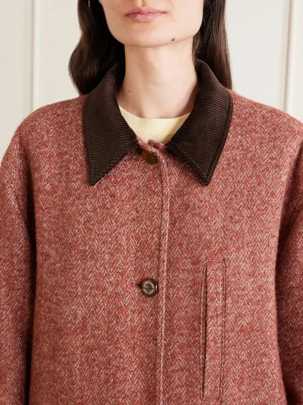 BLAZÉ MILANO Clelia Corduroy-trimmed Herringbone Jacket