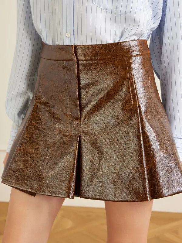 Sportmax Pleated Coated Cotton-canvas Mini Skirt