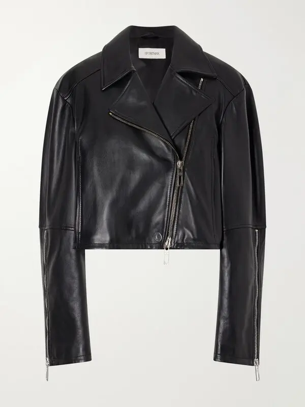 Sportmax Cropped Fringed Nappa Leather Biker Jacket - Black