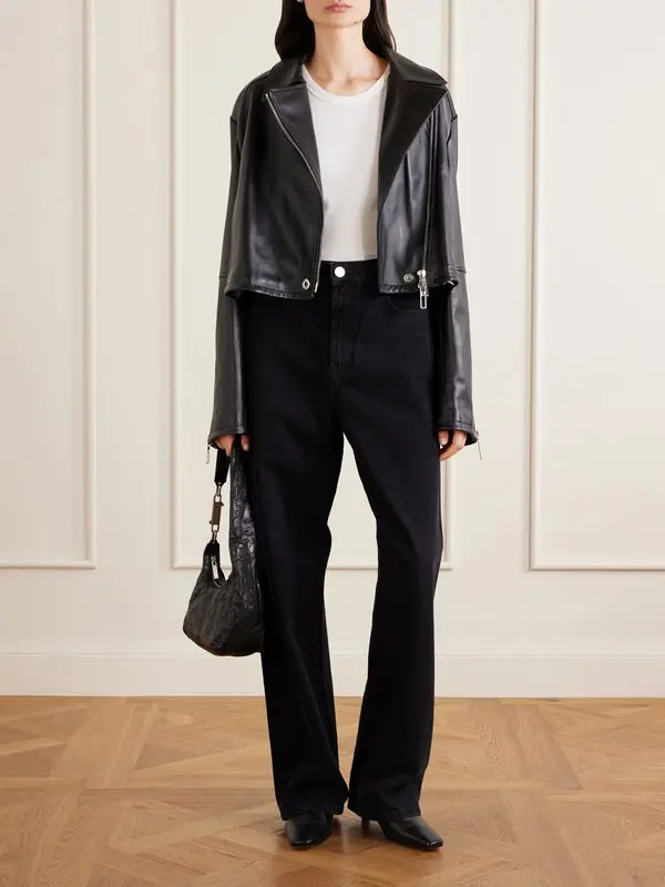 Sportmax Cropped Fringed Nappa Leather Biker Jacket