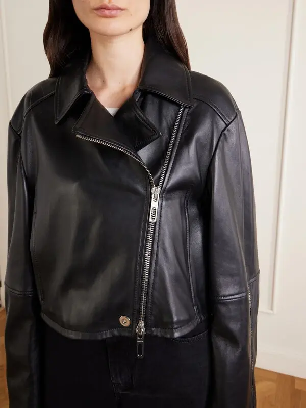 Sportmax Cropped Fringed Nappa Leather Biker Jacket
