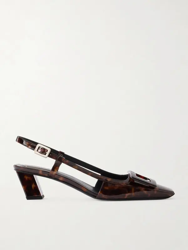 ROGER VIVIER Belle Vivier 45 Animal-print Patent-leather Slingback Pumps - Tortoiseshell