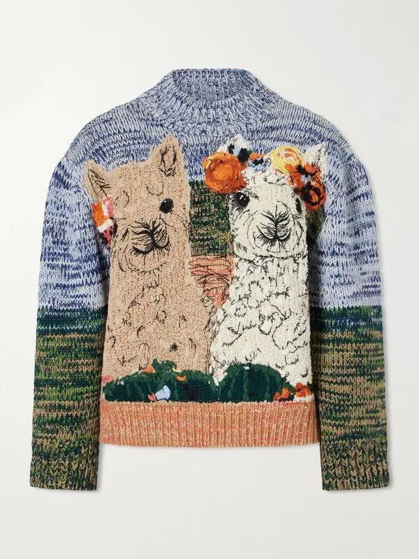 Stella McCartney Mélange Knitted Embroidered Wool Sweater - Multi