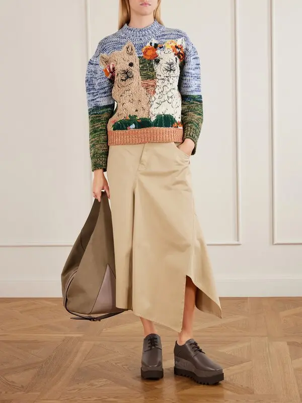 Stella McCartney Mélange Knitted Embroidered Wool Sweater