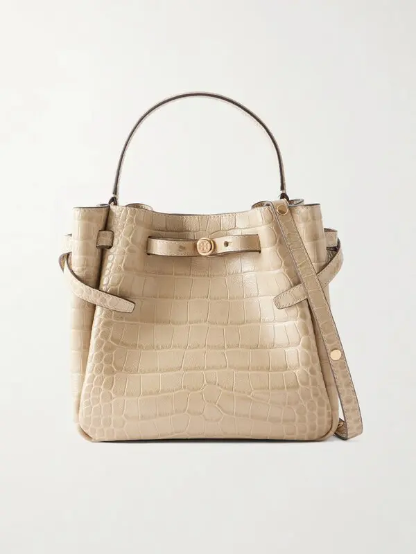 Tory Burch Croc-effect Logo-embellished Leather Shoulder Bag - Brown