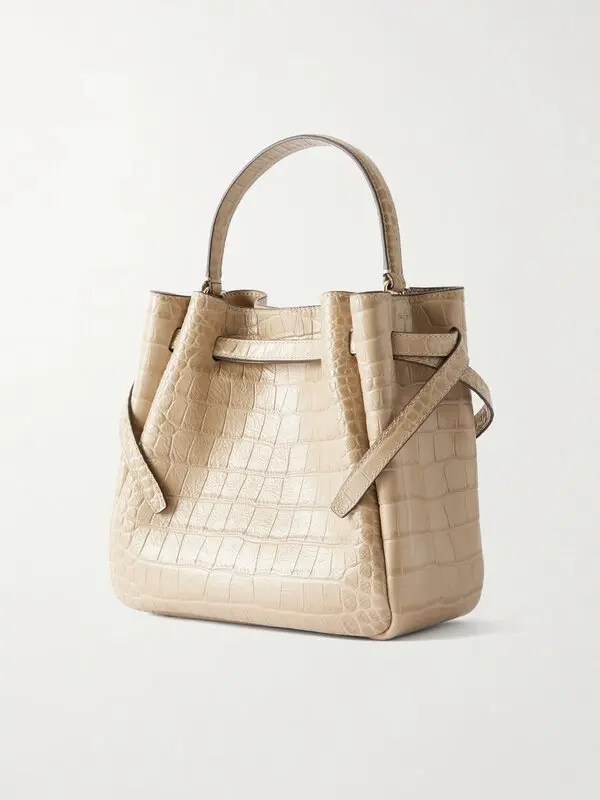 Tory Burch Croc-effect Logo-embellished Leather Shoulder Bag - Brown