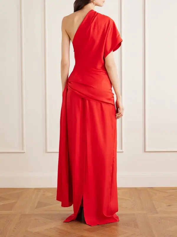 HEIRLOME Helena One-shoulder Silk-twill Maxi Dress