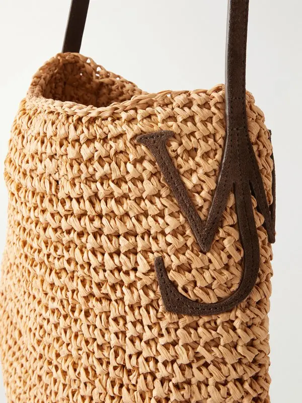 JW Anderson Bulb Leather-trimmed Raffia Shoulder Bag - Brown