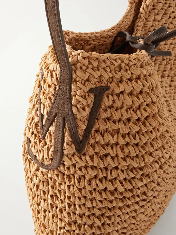 JW Anderson Bulb Large Suede-trimmed Raffia Tote - Brown