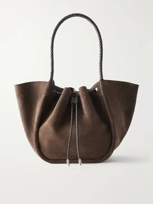 Proenza Schouler Large Ruched Leather-trimmed Suede Tote - Gray