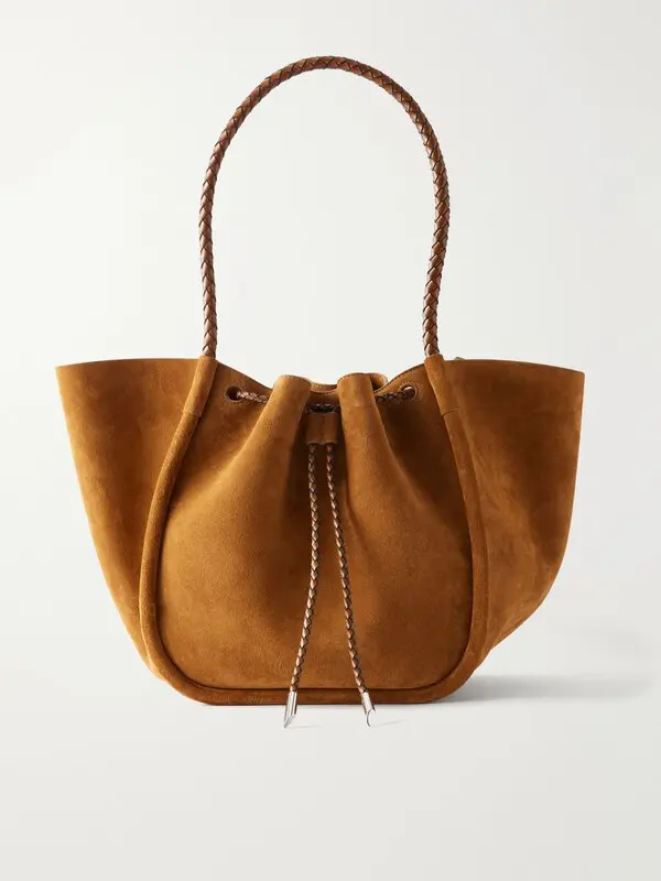 Proenza Schouler Large Leather-trimmed Ruched Suede Tote - Brown