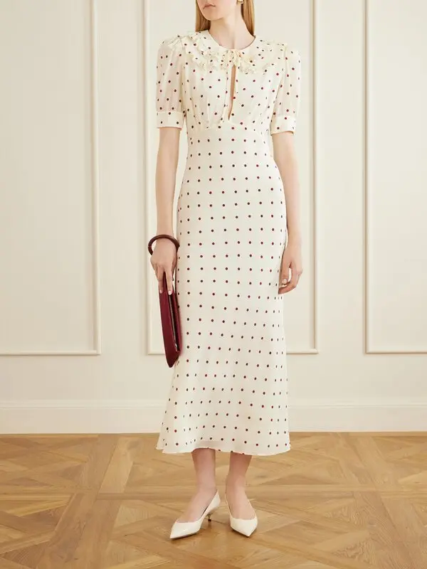 Alessandra Rich Polka-dot Silk Midi Dress - Neutrals