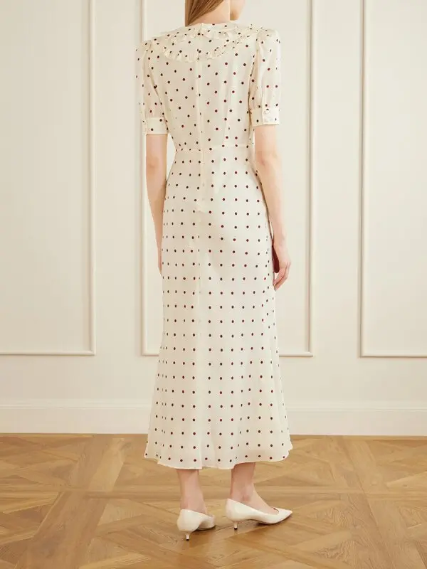 Alessandra Rich Polka-dot Silk Midi Dress - Neutrals