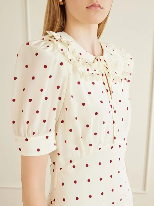 Alessandra Rich Polka-dot Silk Midi Dress - Neutrals