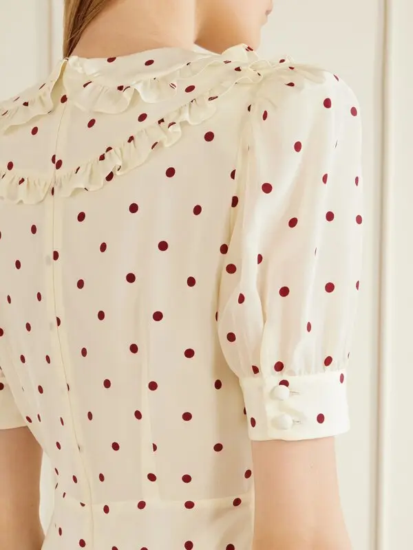 Alessandra Rich Polka-dot Silk Midi Dress - Neutrals