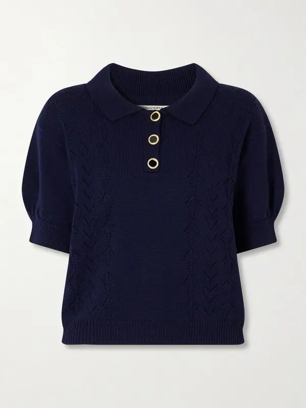 Alessandra Rich Wool Polo Shirt - Blue