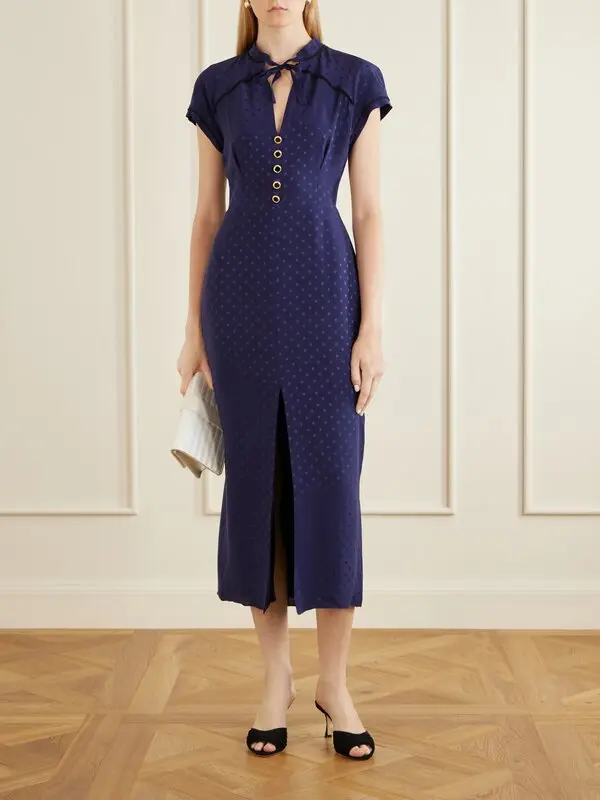 Alessandra Rich Silk Jacquard Star Motif Midi Dress