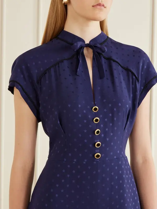 Alessandra Rich Silk Jacquard Star Motif Midi Dress