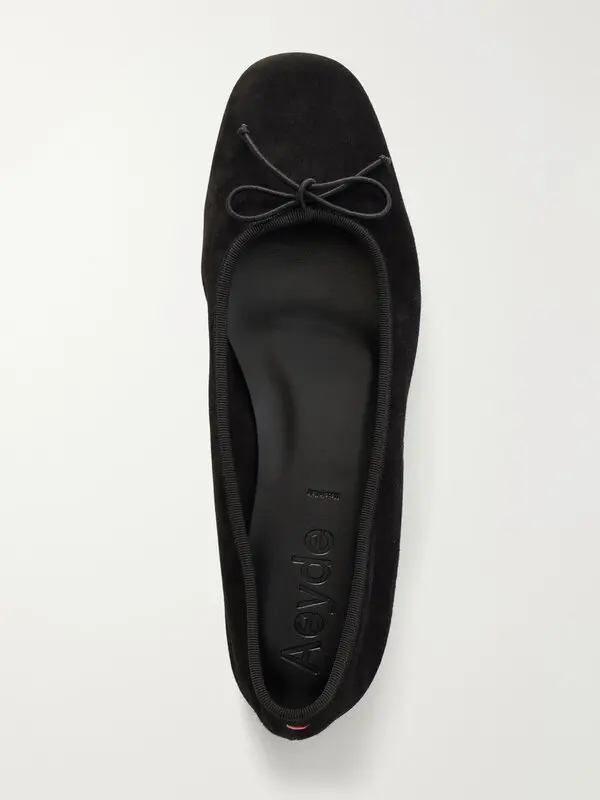 AeydĒ Tiby Suede Ballet Flats With Bow Detailing - Black