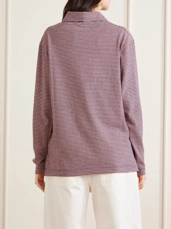 JIL SANDER Striped Cotton-jersey Polo Shirt With Embroidered Monogram - Red