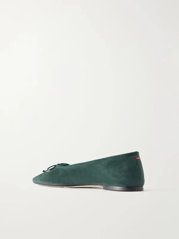 AeydĒ Tiby Suede Ballet Flats With Bow Detailing - Green