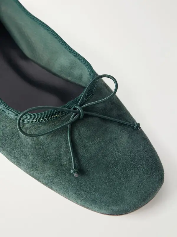 AeydĒ Tiby Suede Ballet Flats With Bow Detailing - Green