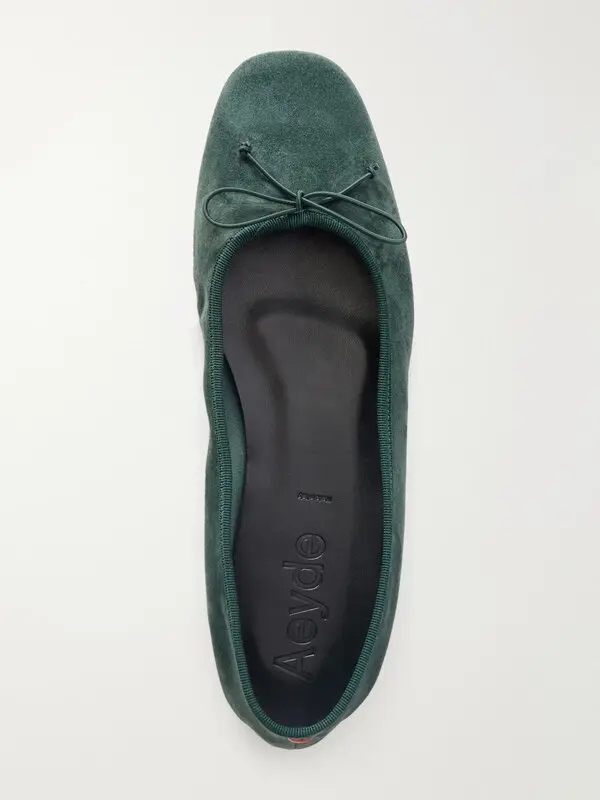 AeydĒ Tiby Suede Ballet Flats With Bow Detailing - Green