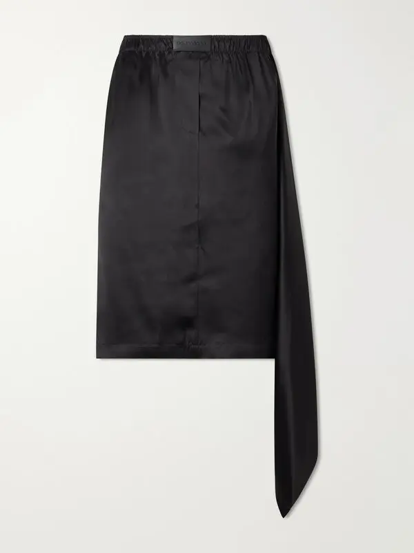 COURREGES Logo-trimmed Satin Midi Skirt - Black