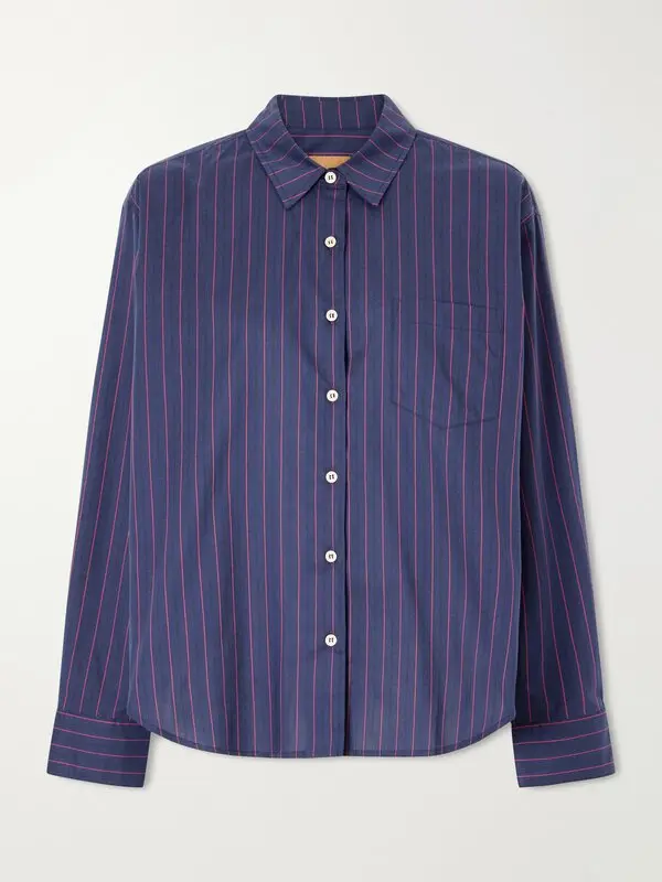 JAMIE HALLER Weekend Striped Cotton Shirt - Blue