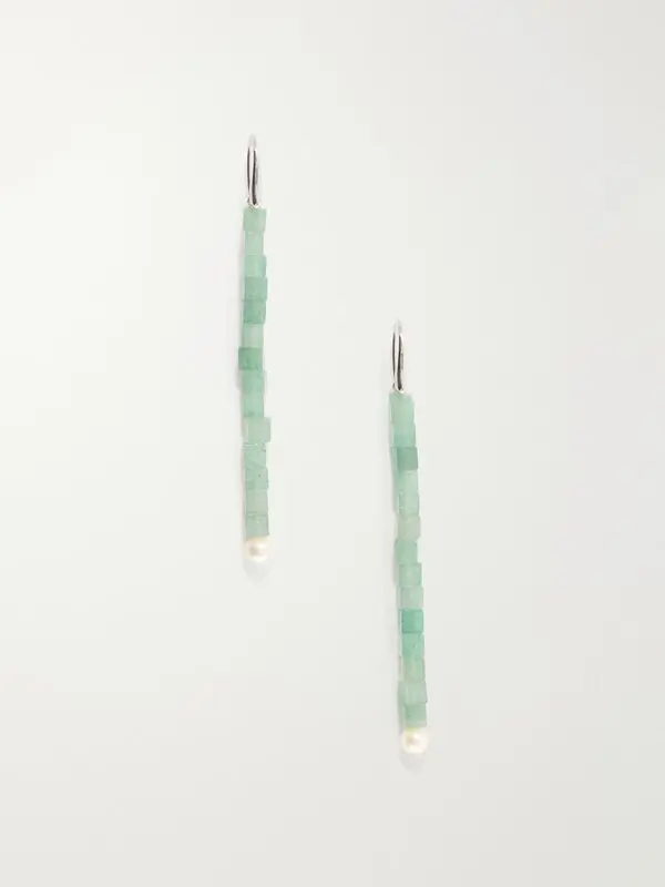 Le Sundial Inès Sterling Silver, Aventurine And Pearl Earrings - Green