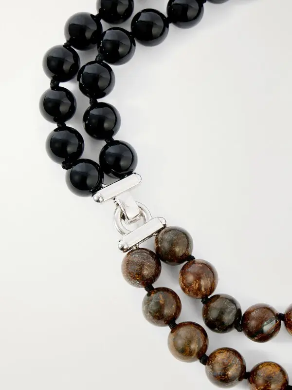 Le Sundial Boule Sterling Silver, Onyx And Bronzite Beaded Necklace