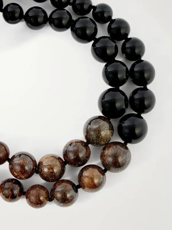 Le Sundial Boule Sterling Silver, Onyx And Bronzite Beaded Necklace