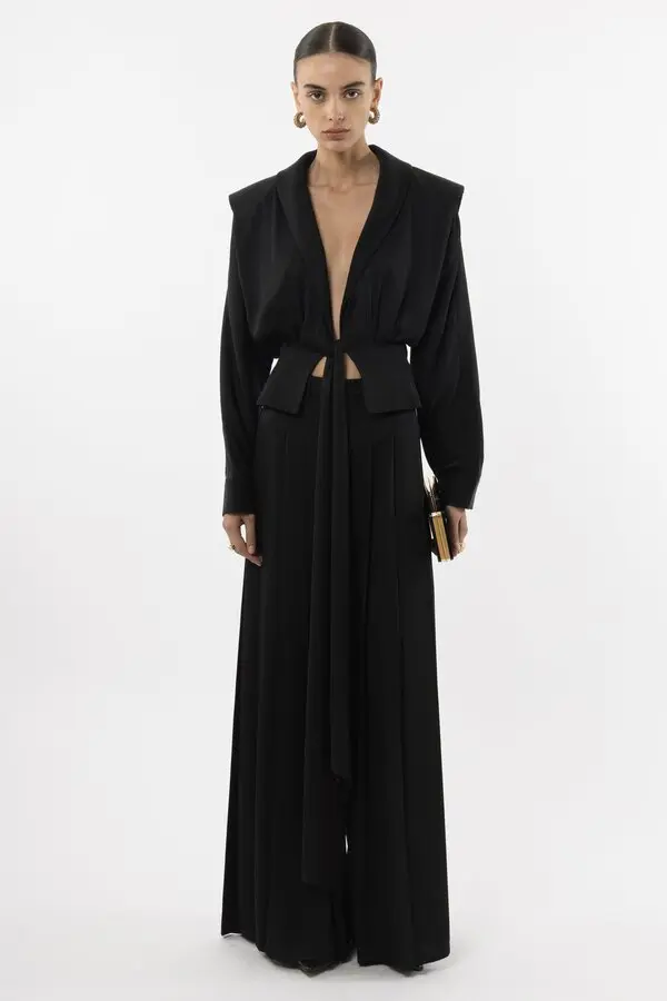 Arakii Front Tie Silk Blouse - Black