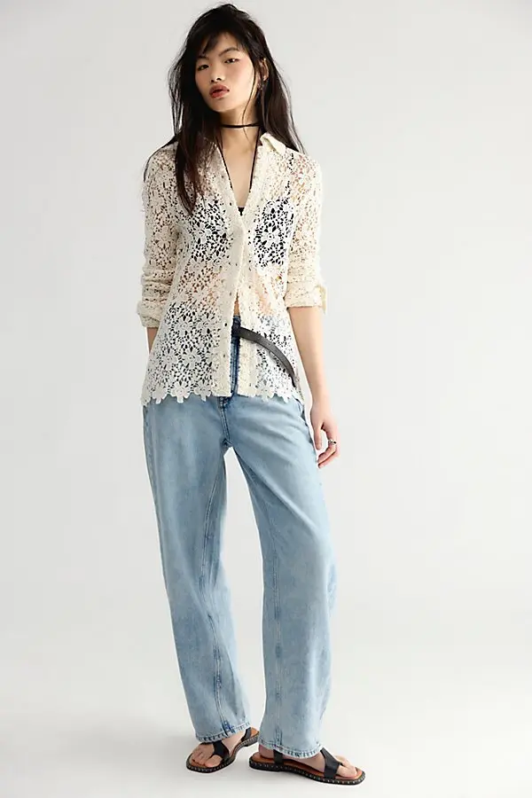 Free People Sam Lace Button Down Top At