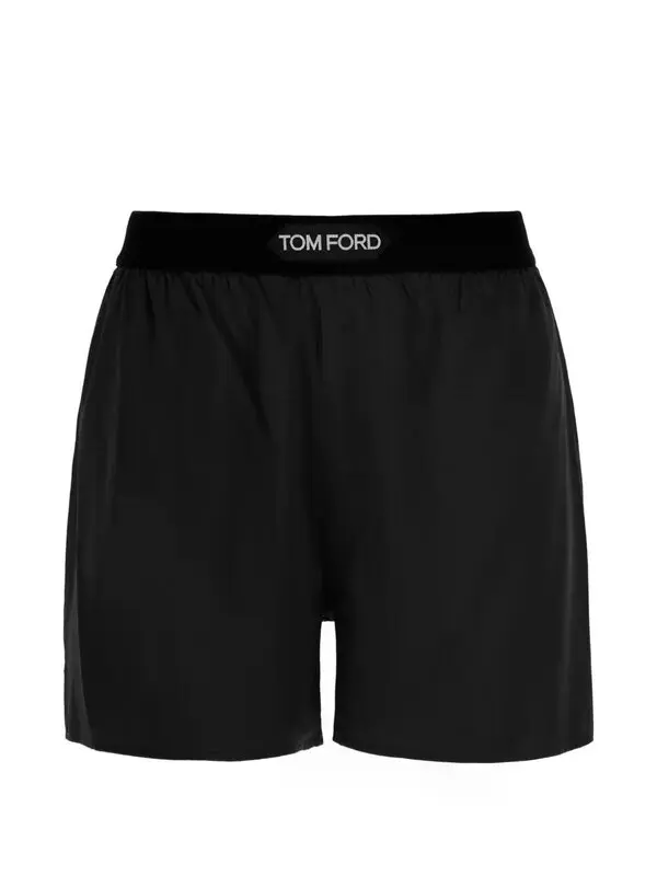 TOM FORD Logo-waistband Silk Shorts - Black