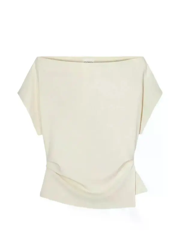 Closed Draped Boat-neck Blouse - Neutrals
