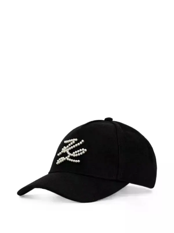 Karl Lagerfeld Pearl-embellished Logo-embroidered Cap - Black