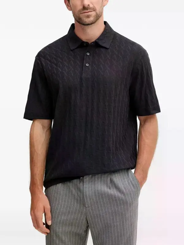Armani Exchange Textured Cotton Polo Shirt - Blue