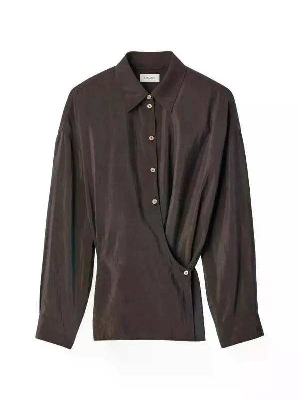 LEMAIRE Straight Collar Twisted Shirt In Dry Silk - Brown