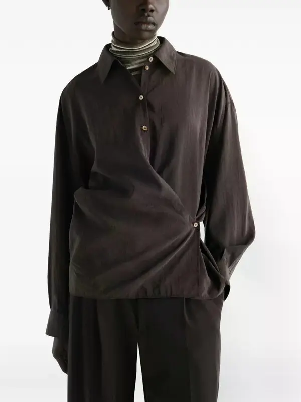 LEMAIRE Straight Collar Twisted Shirt In Dry Silk - Brown