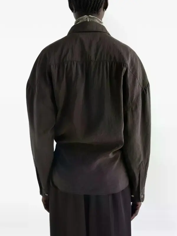 LEMAIRE Straight Collar Twisted Shirt In Dry Silk - Brown