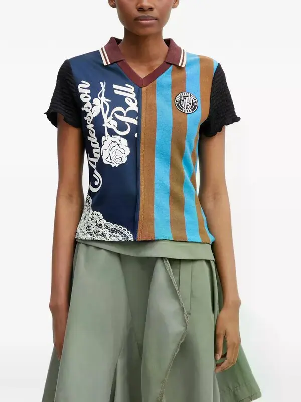 Andersson Bell Patchwork Striped Polo Shirt - Blue