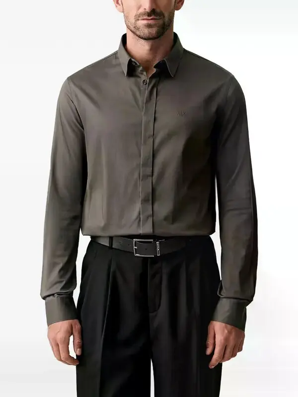 Armani Exchange Logo-embroidered Slim-fit Shirt - Grey